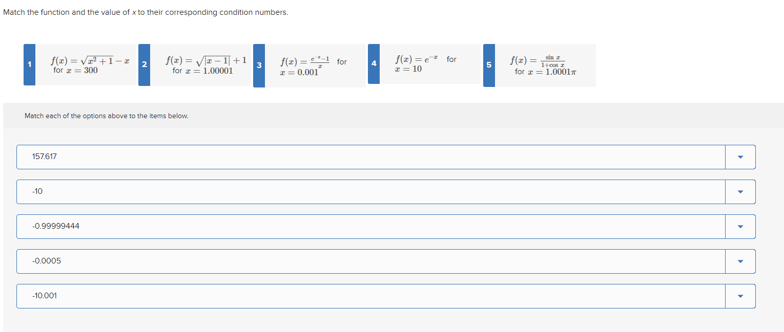 Solved Match the function and the value of x ﻿to their | Chegg.com