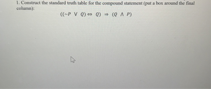 Solved 1. Construct the standard truth table for the | Chegg.com
