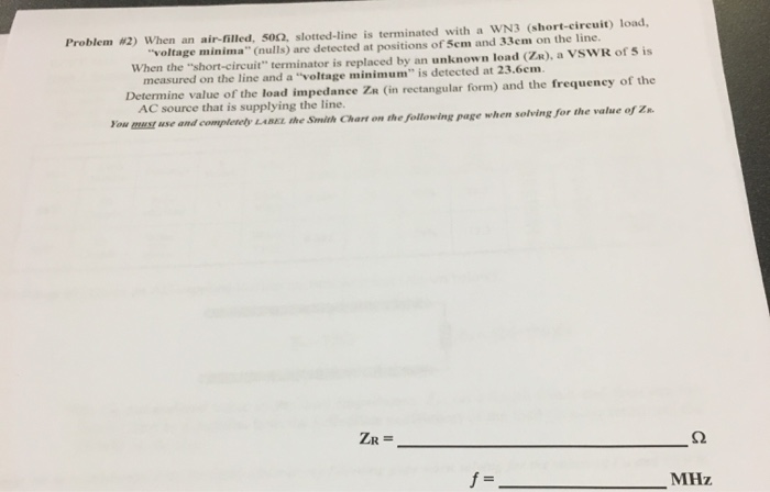 Solved Problem #2) When an air-filled, 502, slotted-line is | Chegg.com