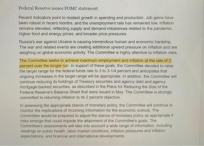 Solved Federal Reserve issues FOMC statement Recent | Chegg.com