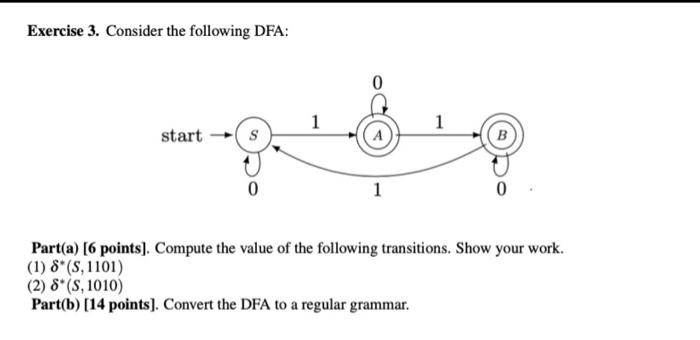 Solved Exercise 3. Consider the following DFA: 1 1 --ஓடம் - | Chegg.com