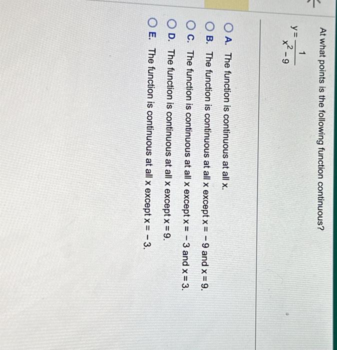 Solved At what points is the following function continuous? | Chegg.com