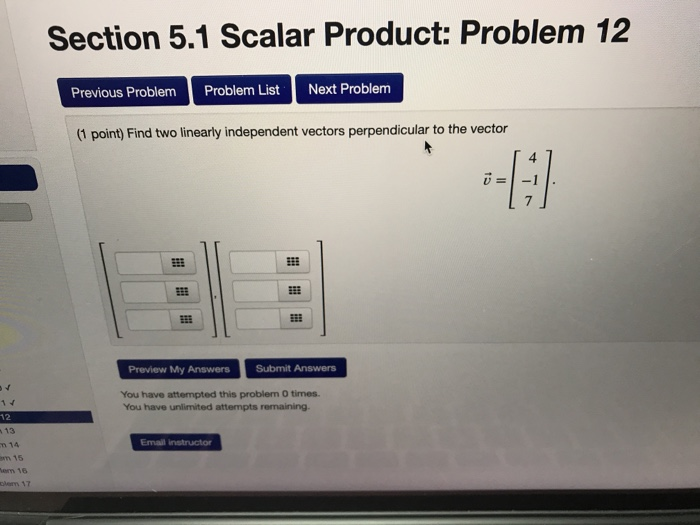 Solved Section 5.1 Scalar Product: Problem 12 Previous | Chegg.com