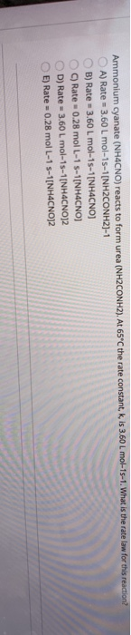 Solved Ammonium cyanate (NH4CNO) reacts to form urea | Chegg.com