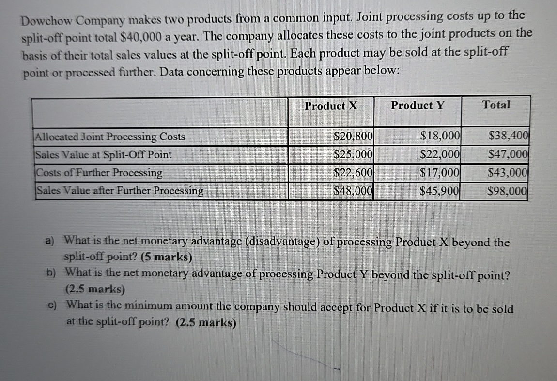 Solved Dowchow Company makes two products from a common | Chegg.com