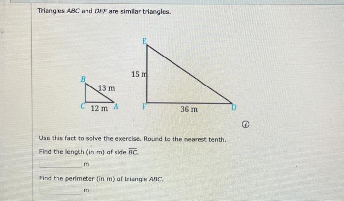 Solved Triangles Abc And Def Are Similar Triangles Use This