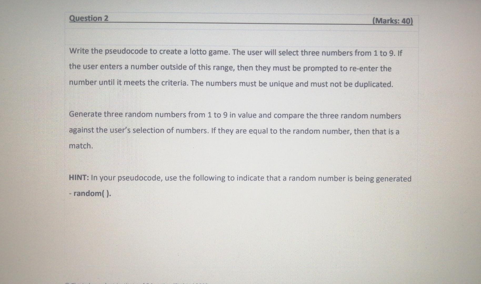 Solved Question 2 (Marks: 40) Write the pseudocode to create | Chegg.com