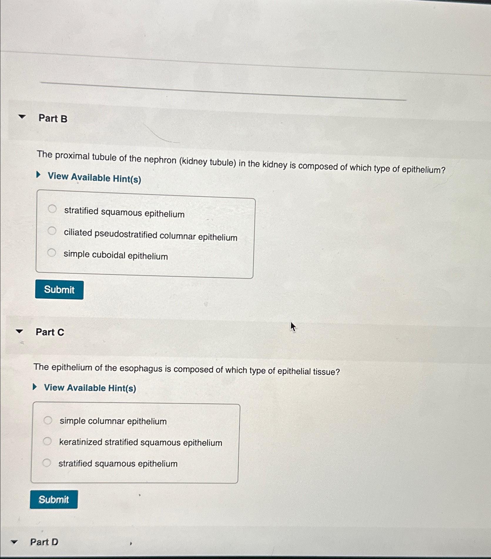 Solved Part BThe proximal tubule of the nephron (kidney | Chegg.com