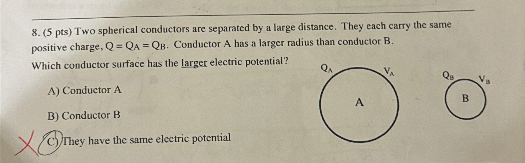 Solved (5 ﻿pts) ﻿Two spherical conductors are separated by a | Chegg.com