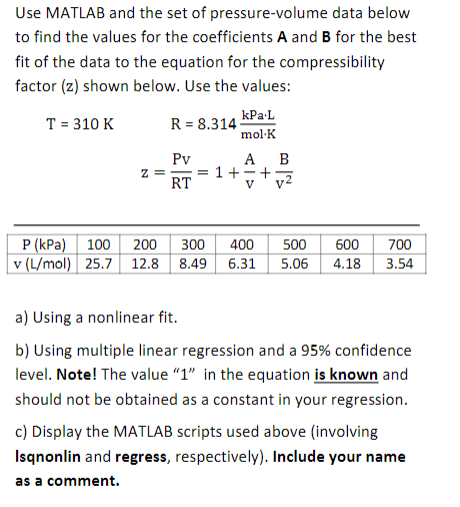 Solved Use MATLAB and the set of pressure-volume data | Chegg.com