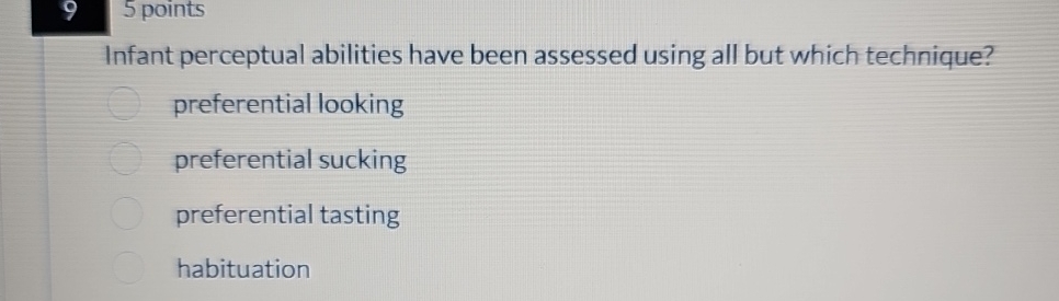 Solved 5 ﻿pointsInfant perceptual abilities have been | Chegg.com
