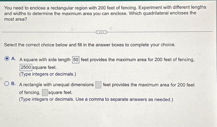 Solved You need to enclose a rectangular region with 200 | Chegg.com