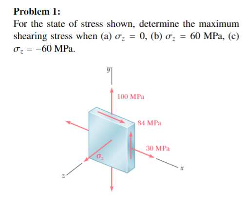 Solved Problem 1:For the state of stress shown, determine | Chegg.com