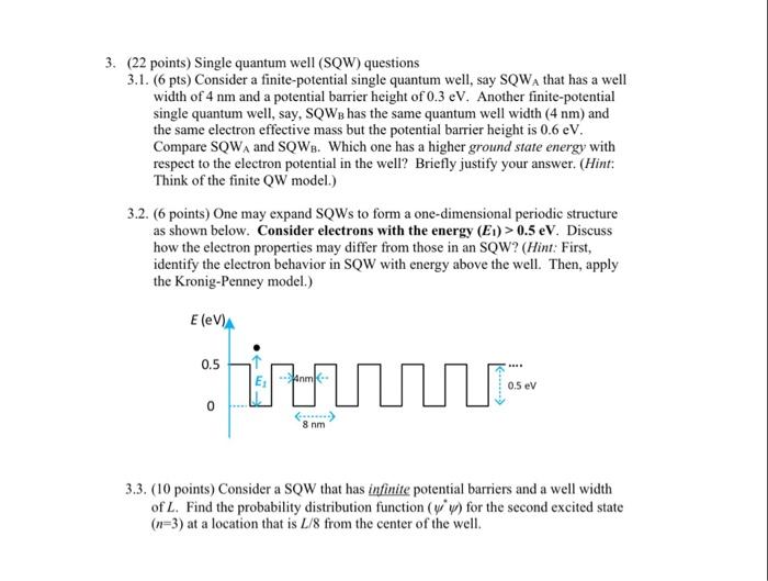 Solved 3. (22 points) Single quantum well (SQW) questions | Chegg.com