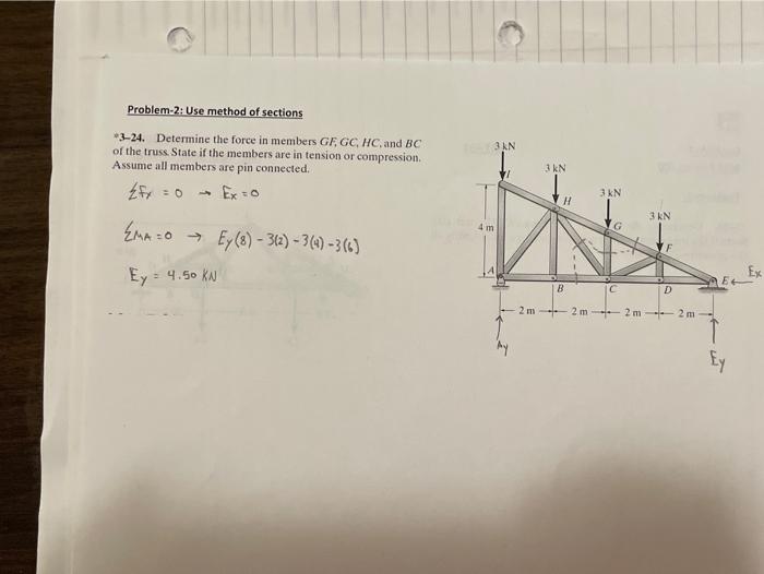 Solved Problem-2: Use method of sections *3-24. Determine | Chegg.com