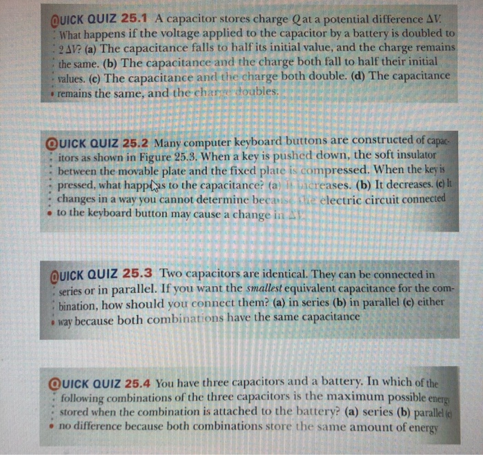 Solved QUICK QUIZ 25.1 A capacitor stores charge at a | Chegg.com