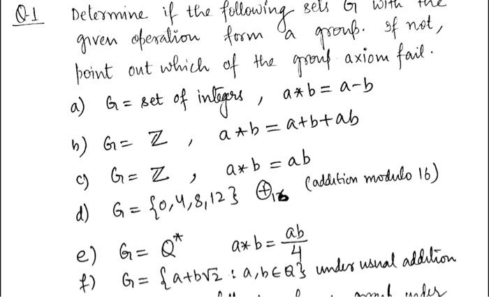 Delermine if the following sels G with the given | Chegg.com