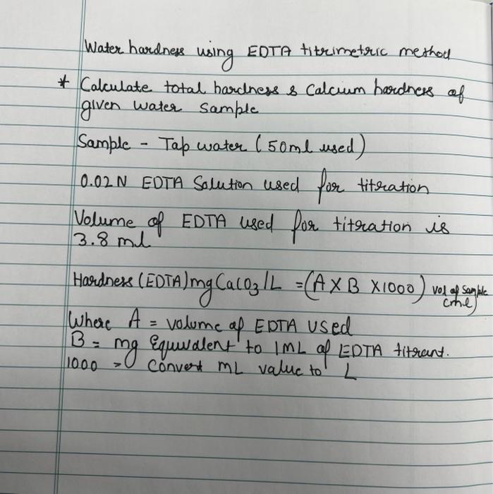 Solved Water hardness using EDTA titrimetric method # | Chegg.com