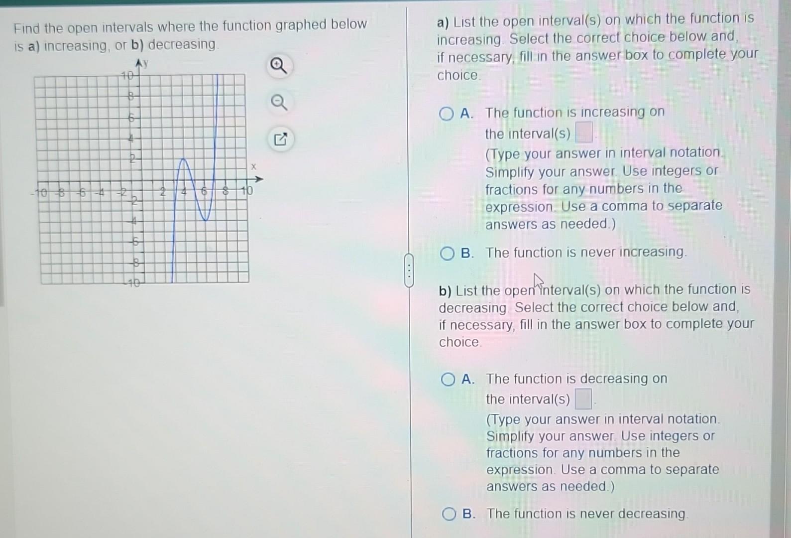 Solved Find the open intervals where the function graphed | Chegg.com
