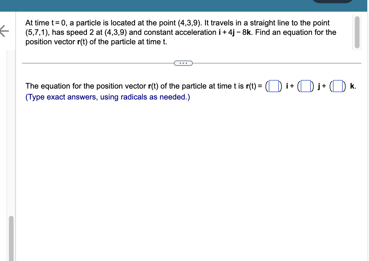 Solved At time t=0, ﻿a particle is located at the point | Chegg.com