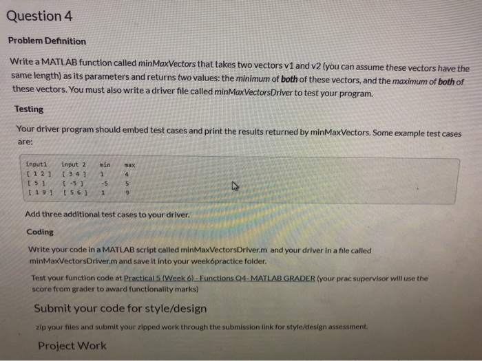 Solved Question 4 Problem Definition Write A Matlab Function