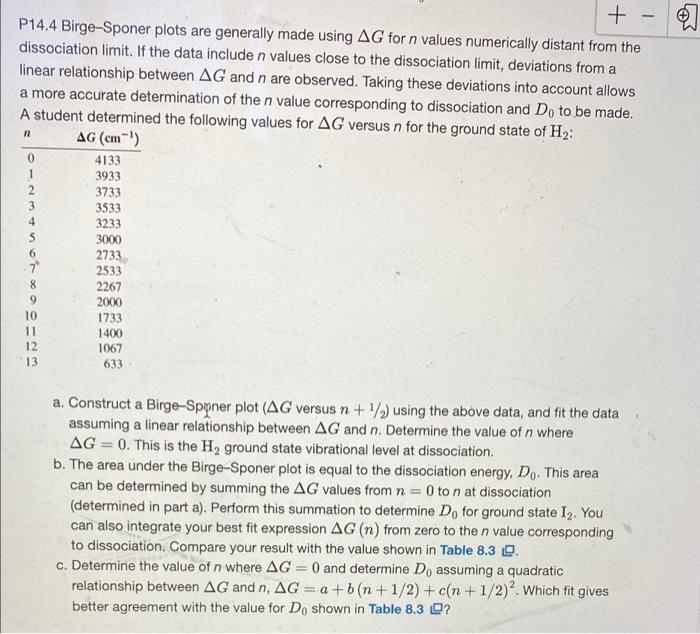 Solved كما n + P14.4 Birge-Sponer plots are generally made | Chegg.com