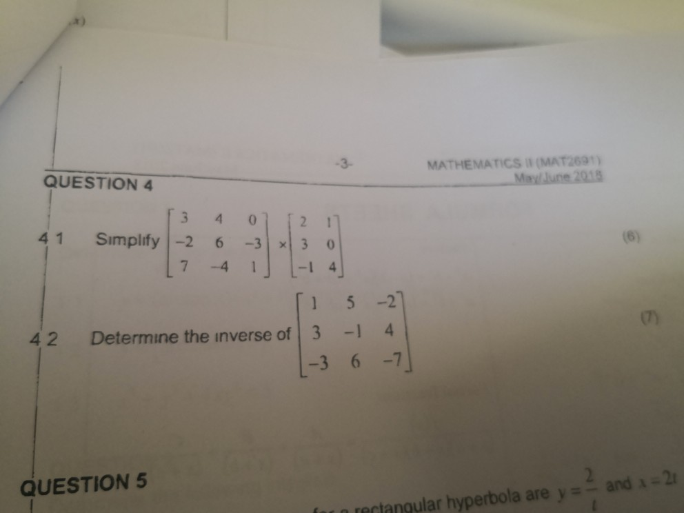 Solved -3- QUESTION 4 MATHEMATICS I MAT2691) May June 2013 3 | Chegg.com