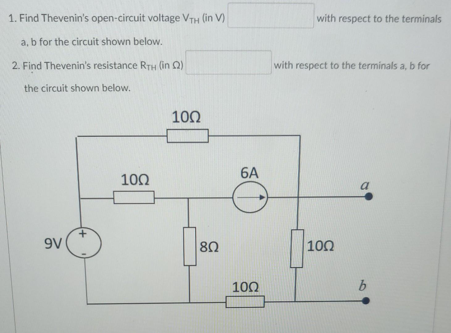 Solved 1. Find Thevenin's open-circuit voltage VTH (in V) | Chegg.com