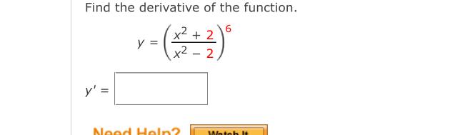 Solved Find the derivative of the function.y=(x2+2x2-2)6y'= | Chegg.com