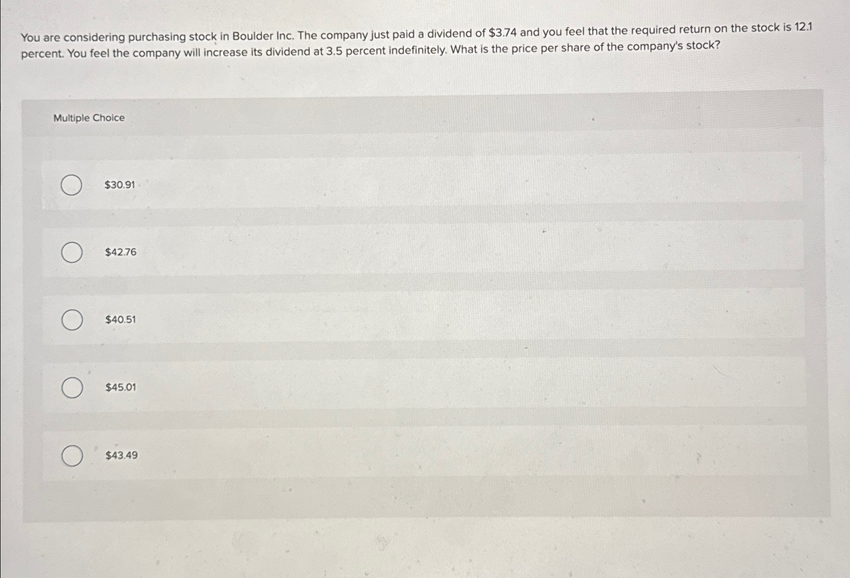 Solved You are considering purchasing stock in Boulder Inc. | Chegg.com