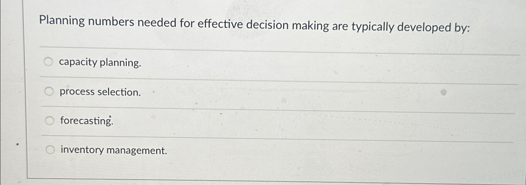 Solved Planning numbers needed for effective decision making | Chegg.com
