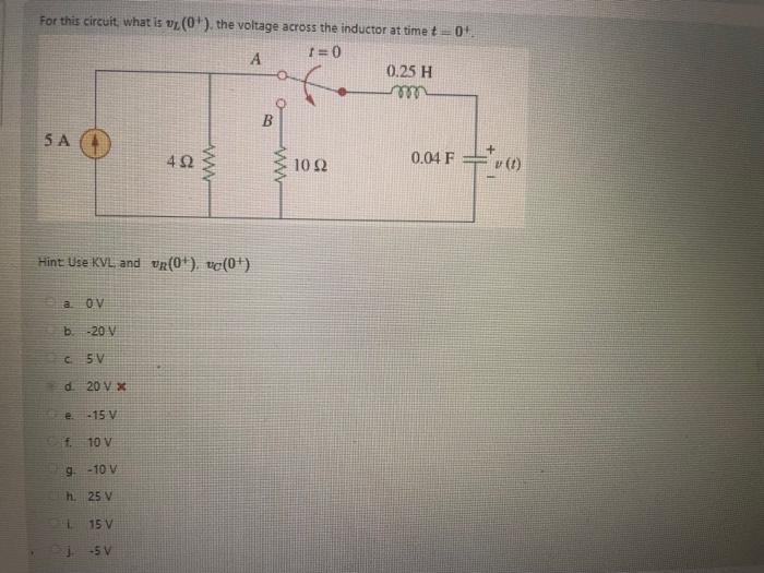 Solved For this circuit, what is vR(0+), the voltage across | Chegg.com