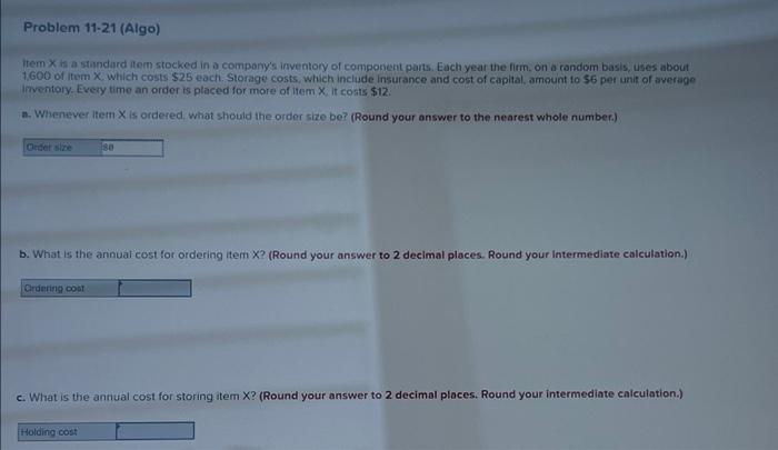 Solved Problem 11-21 (Algo) Item X is a standard item | Chegg.com