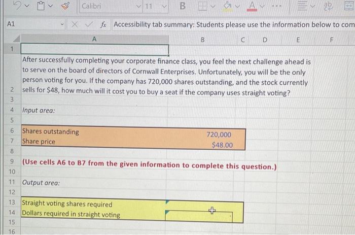 Solved A1 fx Accessibility tab summary: Students please use | Chegg.com