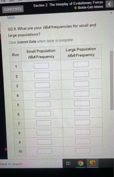 Q2.9. What are your HbA frequencies for small and | Chegg.com