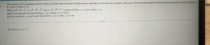 Solved b. c) and LCM (x,b, e) (a) if ==33⋅51⋅74,b=32+52+73, | Chegg.com