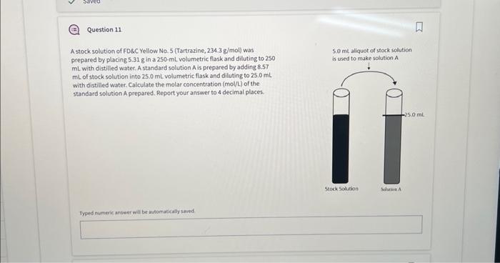 Solved A stock solution of FDSC Yellow No. 5 (Tartrazine, | Chegg.com