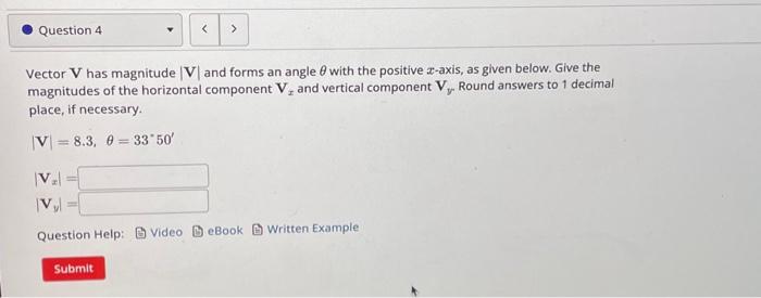 Solved Vector V has magnitude ∣V∣ and forms an angle θ with | Chegg.com