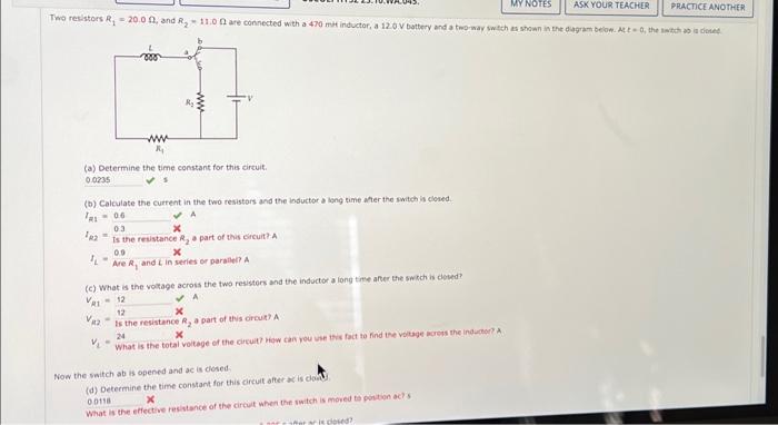 Solved (a) Determine the time constant for this circuit. s | Chegg.com