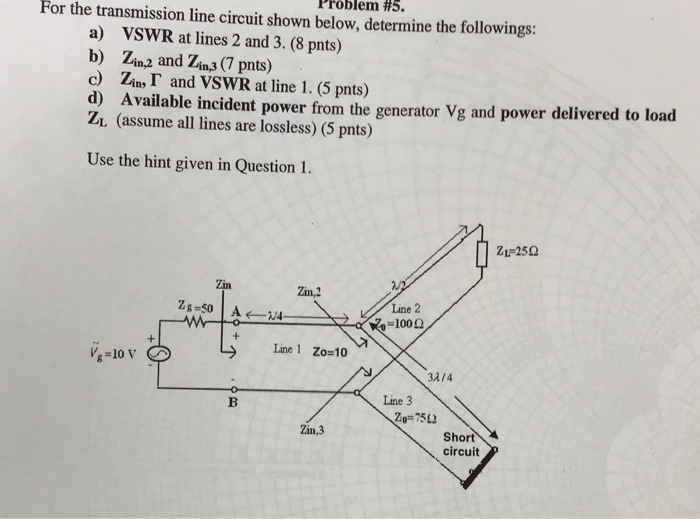 Solved Problem #5. For the transmission line circuit shown | Chegg.com