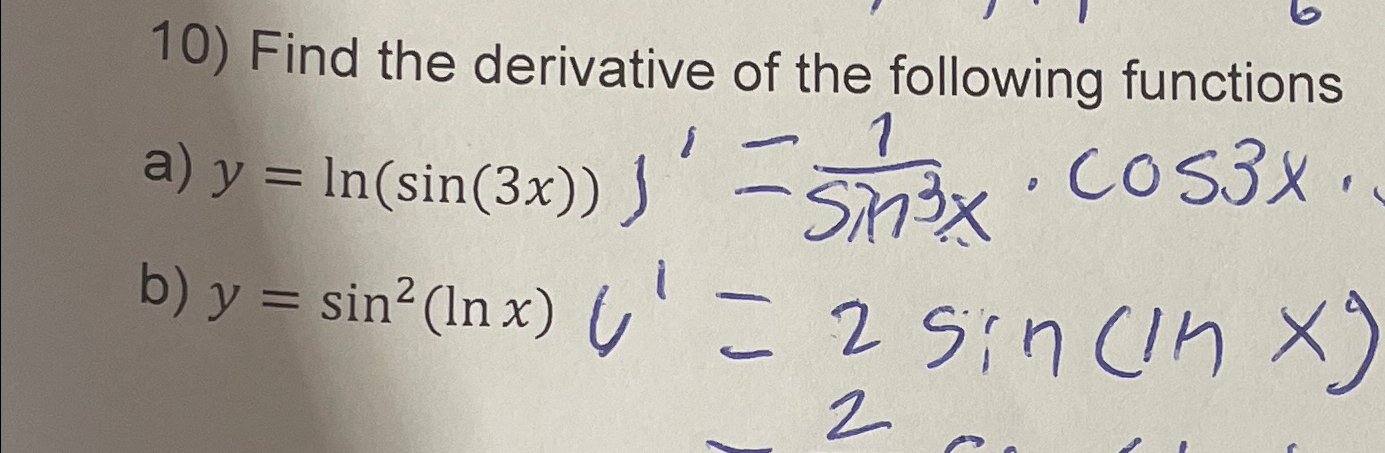 Solved Find the derivative of the following | Chegg.com