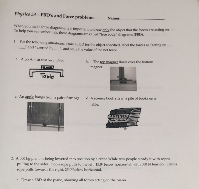 Solved Physics 5A - FBD's and Force problems Names When you | Chegg.com