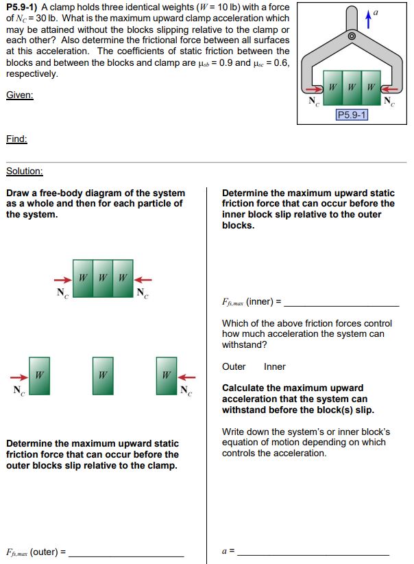 Solved FILL IN WORKSHEET. A clamp holds three identical | Chegg.com