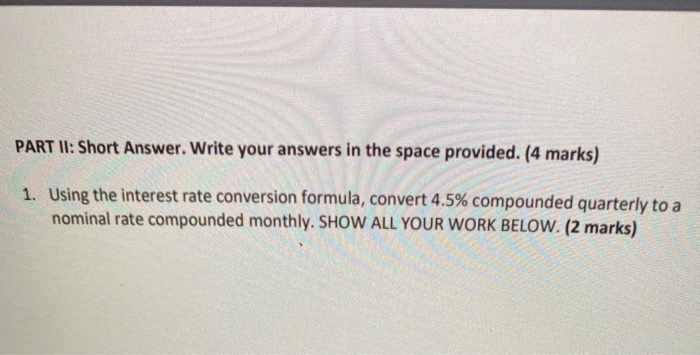 Solved PART II: Short Answer. Write your answers in the | Chegg.com