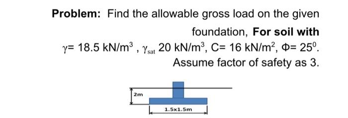 Solved Use the foundation size , Local shear failure type | Chegg.com
