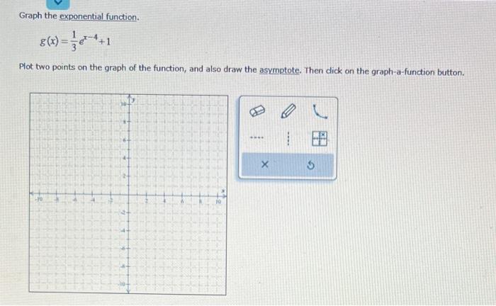 Solved Graph the exponential function. g(x)=31ex−4+1 Plot | Chegg.com