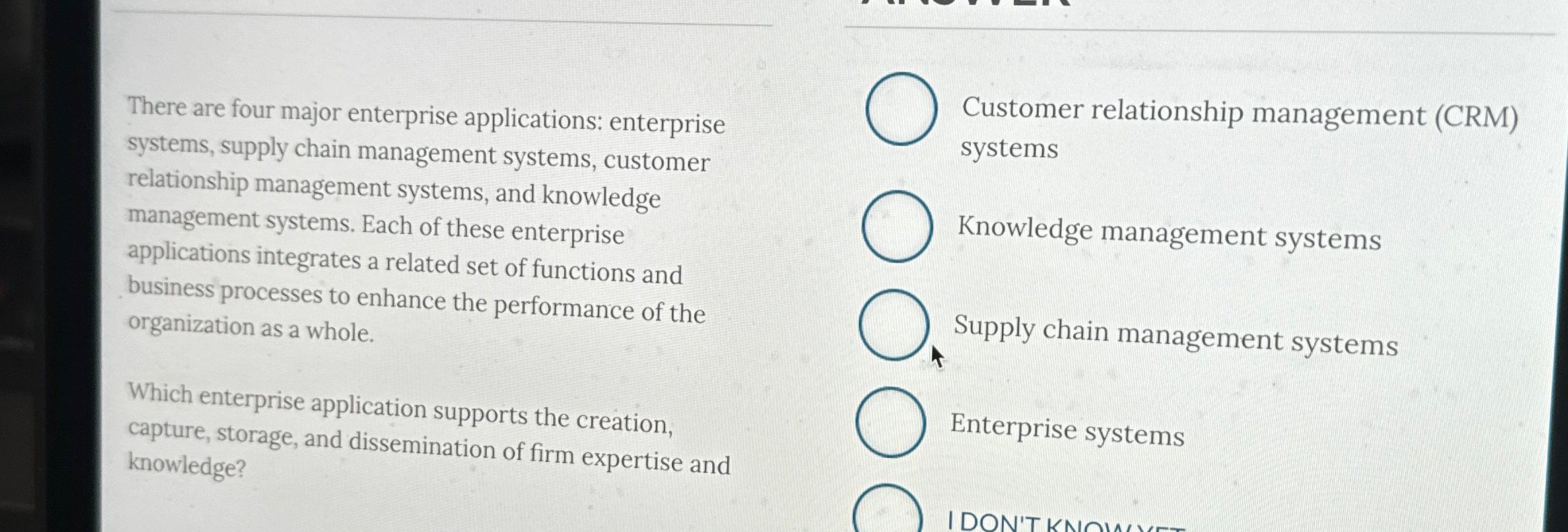 Solved There are four major enterprise applications: | Chegg.com