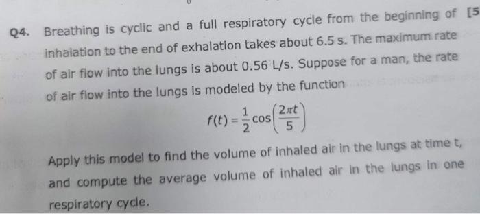 Solved Q4. Breathing is cyclic and a full respiratory cycle | Chegg.com