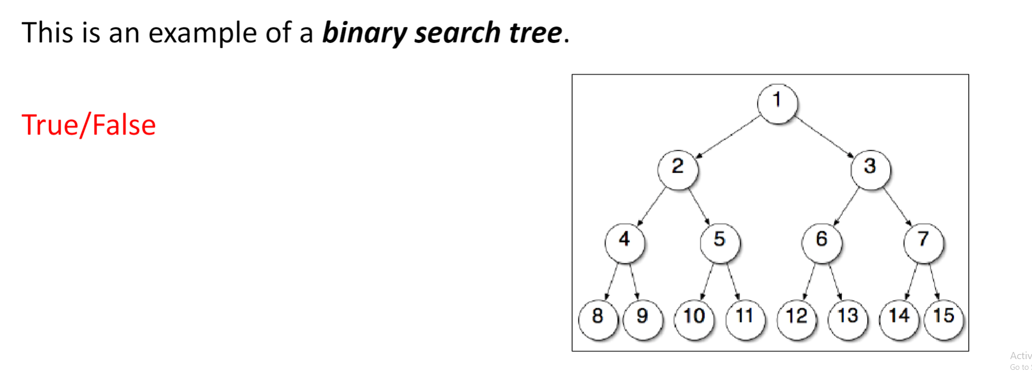 This is an example of a binary search tree.True/False | Chegg.com