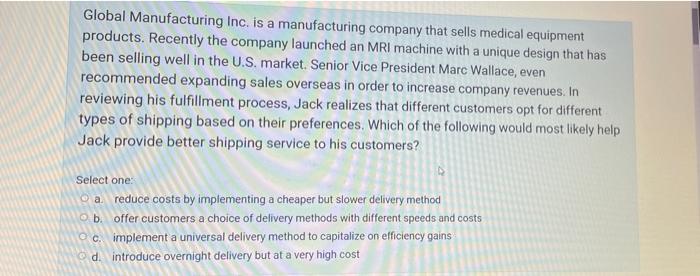 Solved Global Manufacturing Inc. is a manufacturing company | Chegg.com